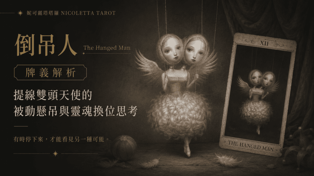 倒吊人 The Hanged Man 牌義解析：妮可麗塔塔羅中「提線雙頭天使」的被動懸吊與靈魂換位思考 | 家思宇塔羅