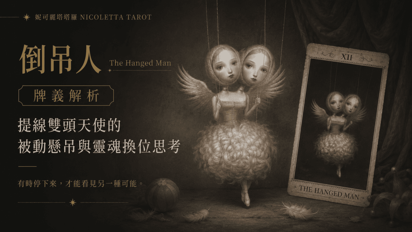倒吊人 The Hanged Man 牌義解析：妮可麗塔塔羅中「提線雙頭天使」的被動懸吊與靈魂換位思考 | 家思宇塔羅